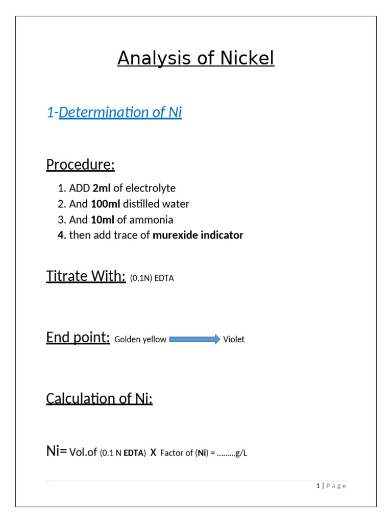 Analysis of Nickel | PDF | Titration | Chemistry