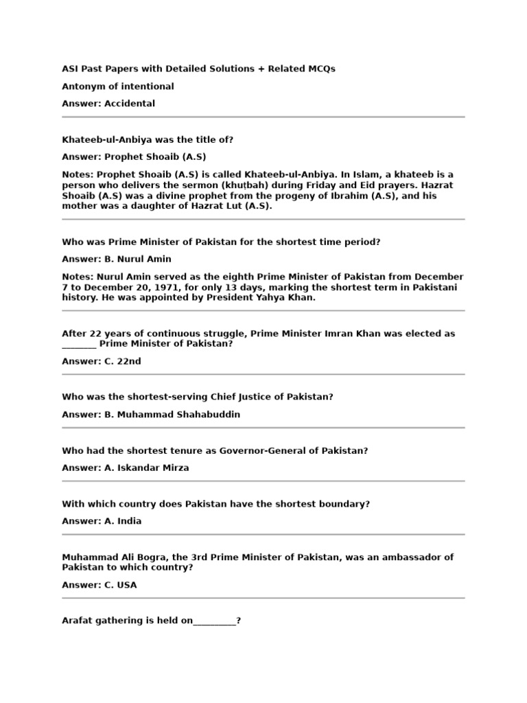 ASI Past Papers and Solutions | PDF | All India Muslim League | Pakistan
