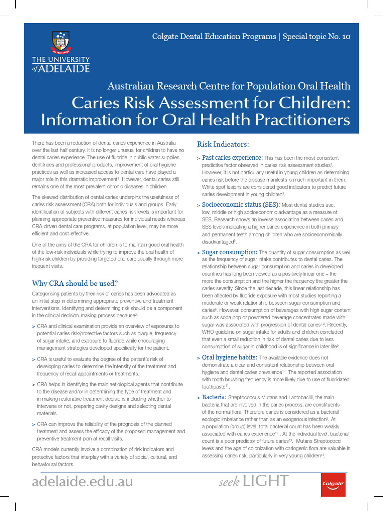 Practice Sheet Caries Risk Assessment | PDF | Oral Hygiene | Medical ...