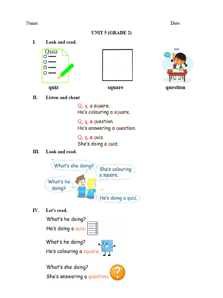 Grade 2 Unit 5 Worksheet Quiz | PDF