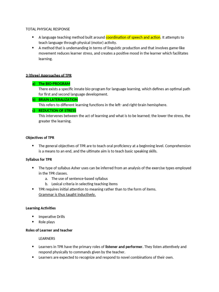 Total Physical Response | PDF | Neuroscience | Cognitive Psychology