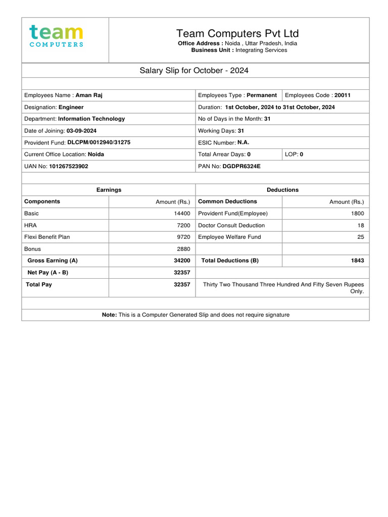 Payslip A6720bff4b1dbf 2024-10 | PDF | Government Finances | Economies