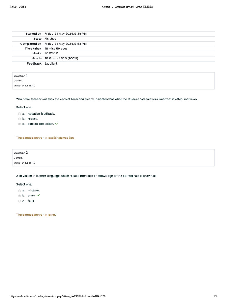 CT - Control 2 (I) | PDF | Fluency | Learning