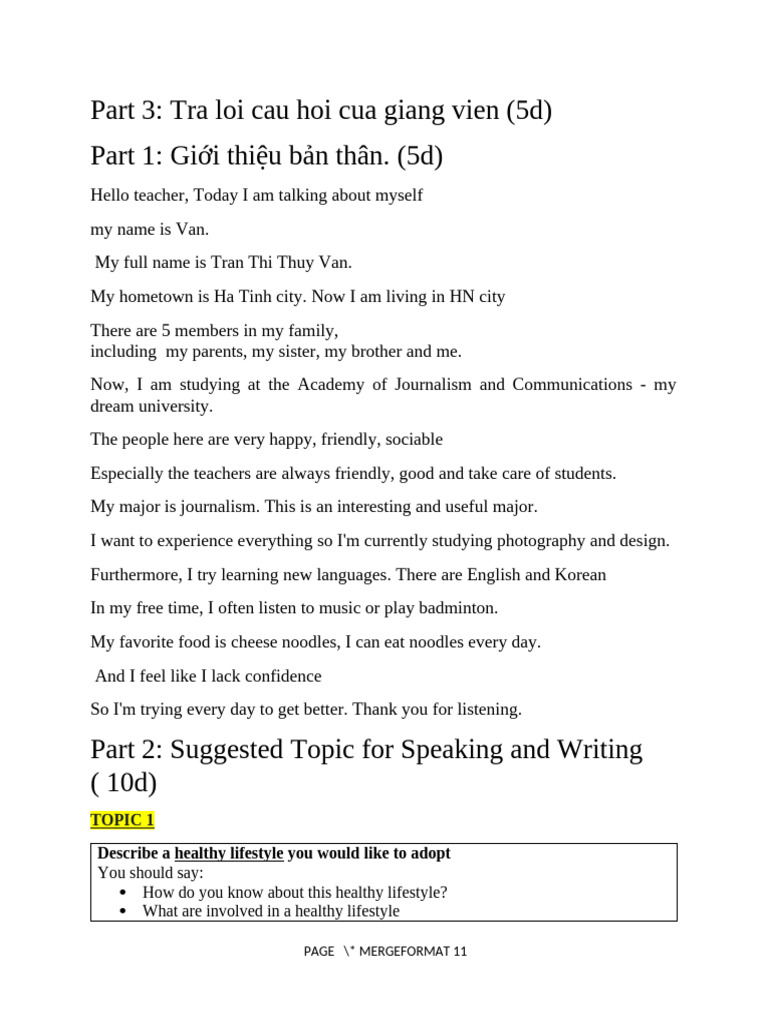 Topic Nói CLC A-Hp1-2022 | PDF