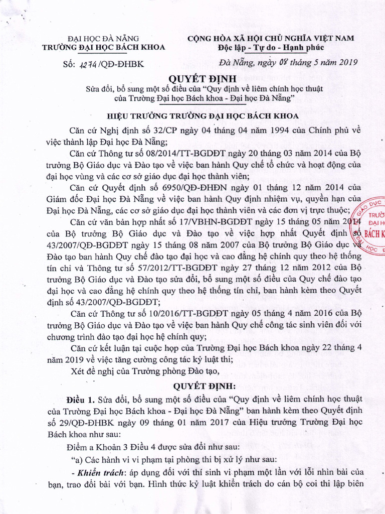 20190508-1274-QD-DHBK (QD sua doi, bo sung mot so dieu cua quy dinh ve ...