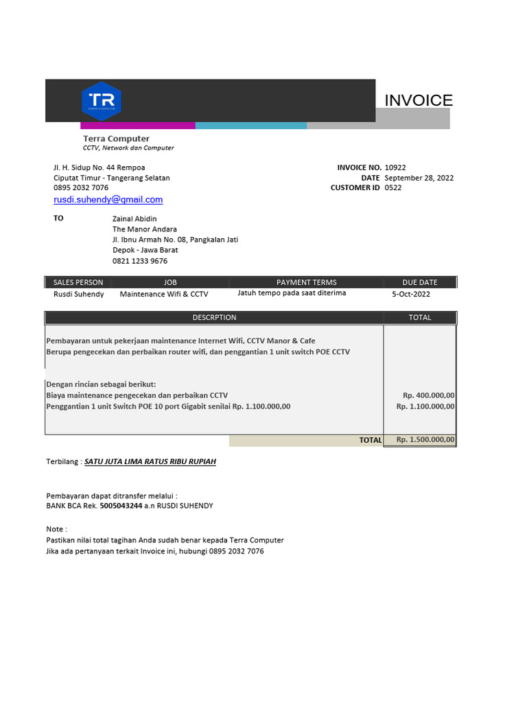 Invoice Maintenance Wifi & CCTV 28092022 | PDF