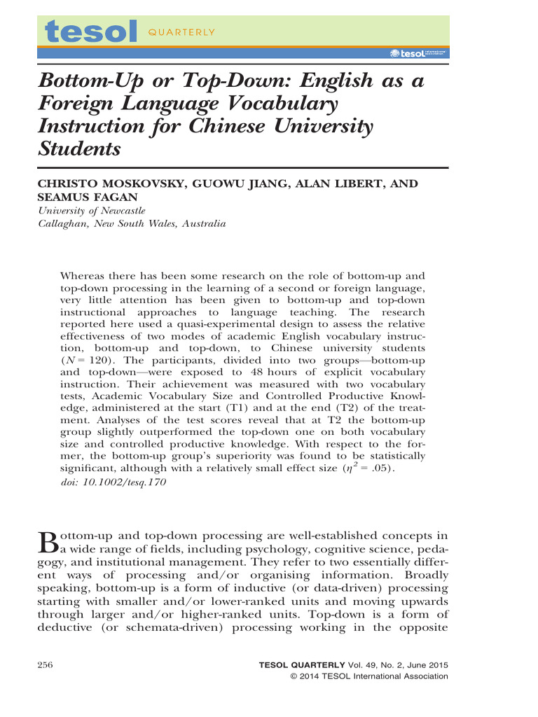 TESOL Quarterly - 2014 - Moskovsky - Bottom Up or Top Down English As A ...