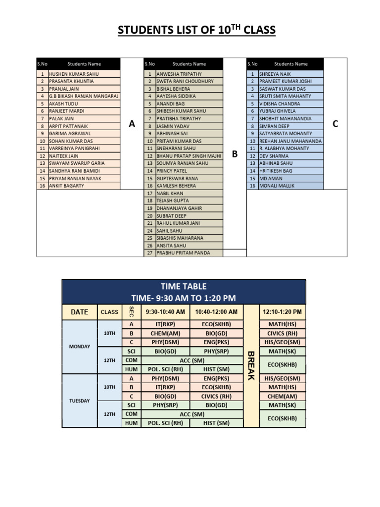 10th and 12th Time Table Wef 27th November 2024 | PDF