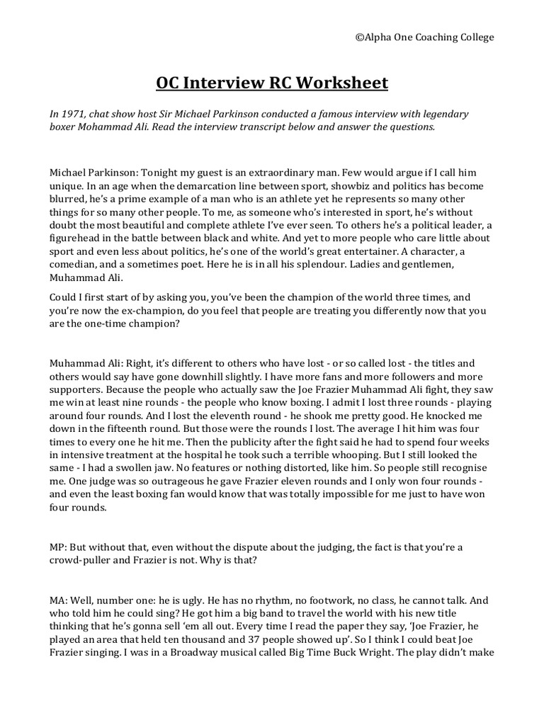 Interview Reading Comprehension - OC | PDF | Muhammad Ali