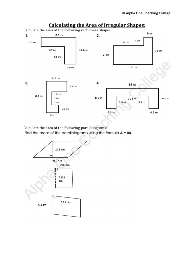 Area of Irregular Shapes Worksheet | PDF | Area | Geometry