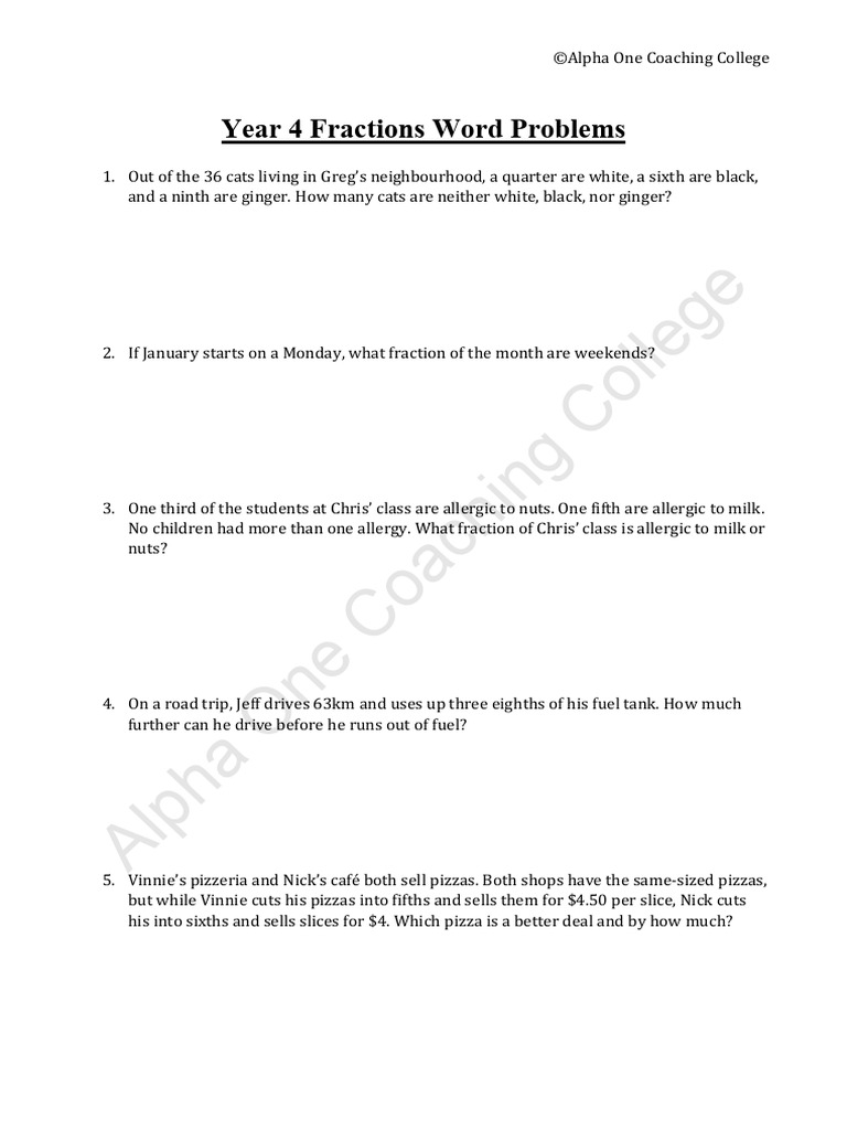 Year 4 Fractions Word Problems | PDF