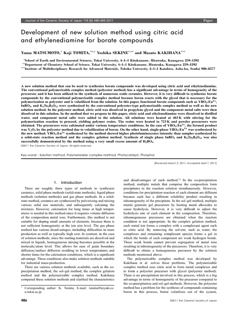 Development of New Solution Method Using Citric Acid and ...