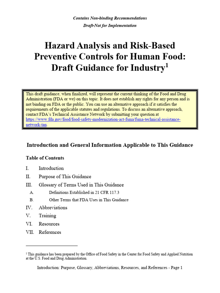 FDA Draft Guidance For HACCP | PDF | Food Safety | Hazard Analysis And ...