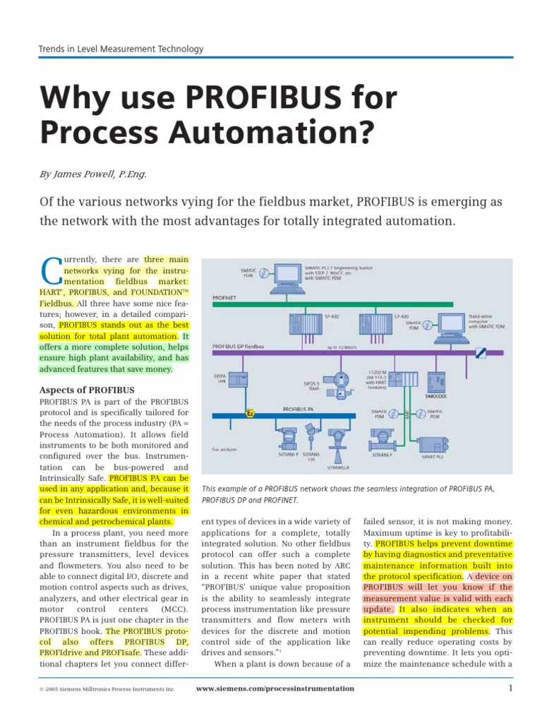 Why Use PROFIBUS For Process Automation | PDF | Automation | Production ...