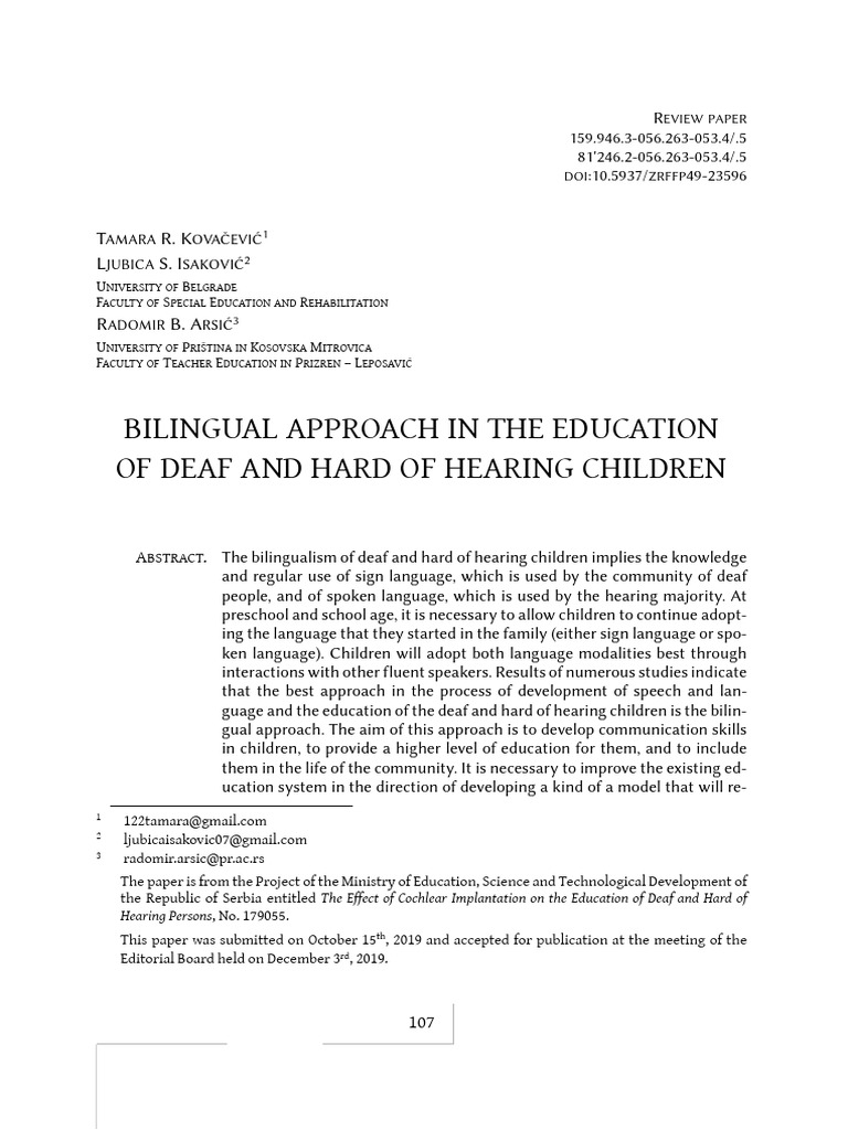 Bilingual Approach in The Education of Deaf and Ha | PDF | Sign ...