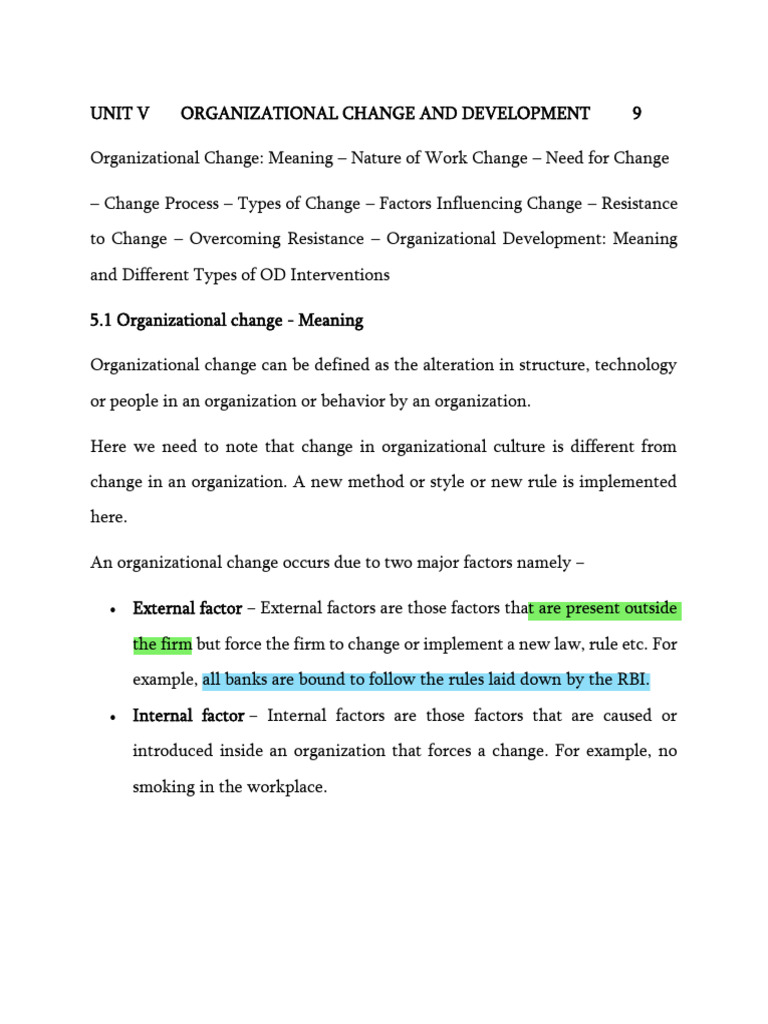 Ob Unit 5 Notes New Pdf Organization Development Goal
