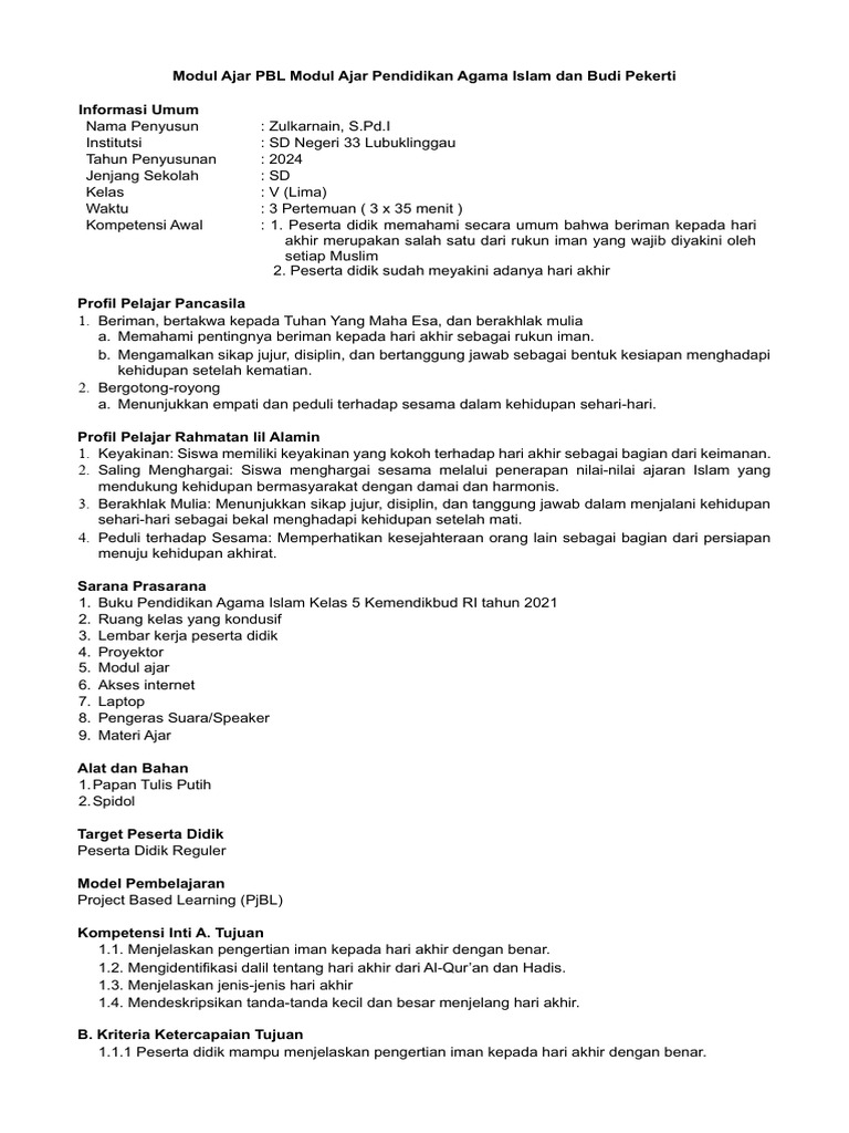 Tugas 6 Modul Ajar PJBL | PDF