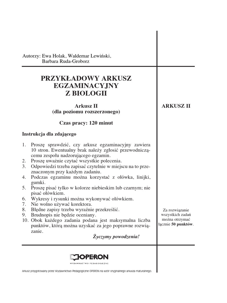 32 Arkusz Biologia Poziom R Rok 2007 OPER IV | PDF