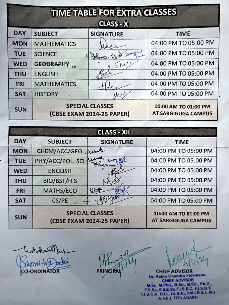 Wedgeography .,: Time Table For Extra Classes | PDF