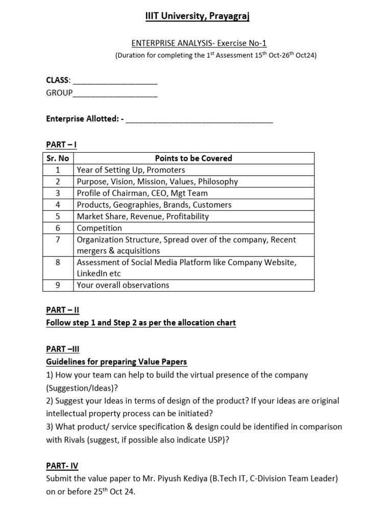 IIIT PRAYAGRAJ Enterprise Analysis Exercise No.01 (1) | PDF | Private Sector | Business Economics