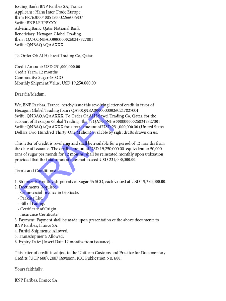 DRAFT MT700 Hexagon Global Trading | PDF