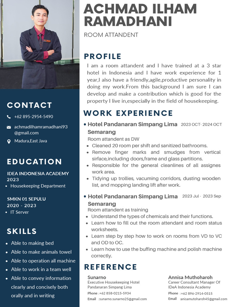 CV Room Attandent - Achmad Ilham Ramadhani | PDF | Housekeeping | Domestic Life