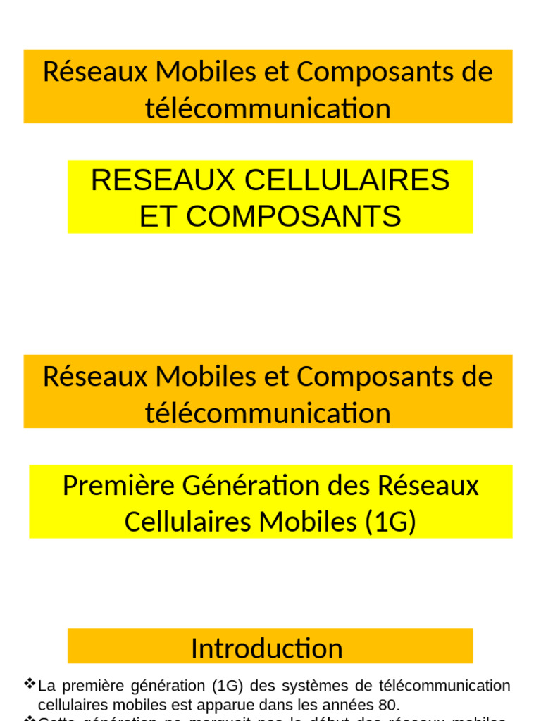 Réseaux Mobiles : Évolution 1G à 2G | PDF | GSM | Réseau cellulaire