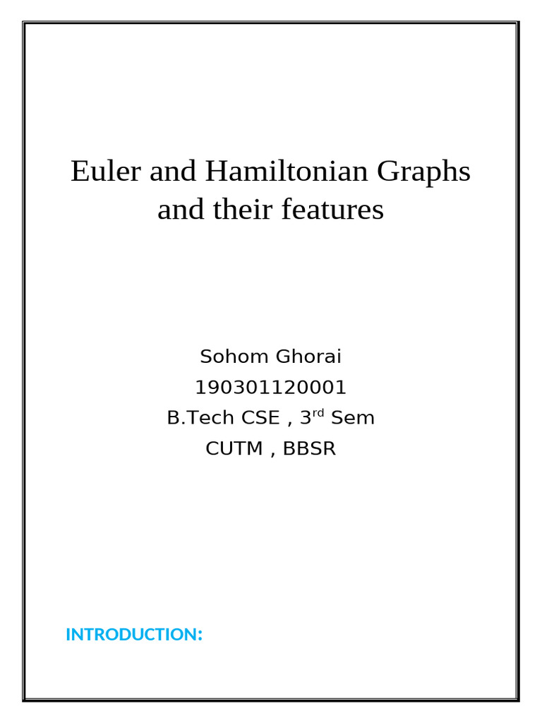 Euler and Hamiltonian Graphs and Their Features | PDF | Vertex (Graph Theory) | Theoretical ...