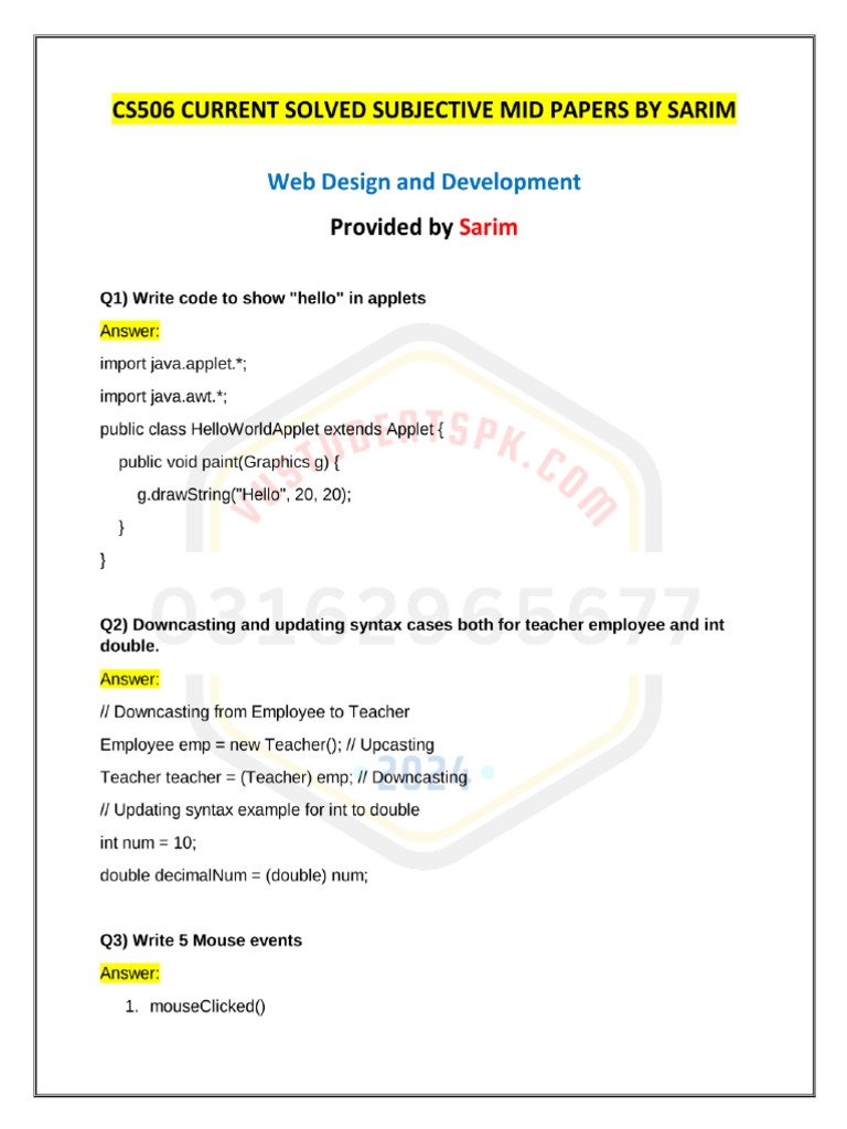 Ent Midterm Solved Subjective Papers by Sarim - VU SPARKY | PDF