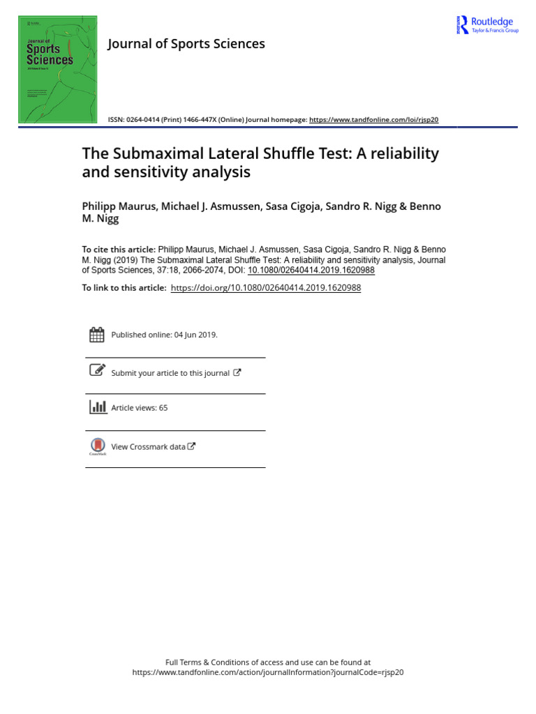 The Submaximal Lateral Shuffle Test: A Reliability and Sensitivity ...