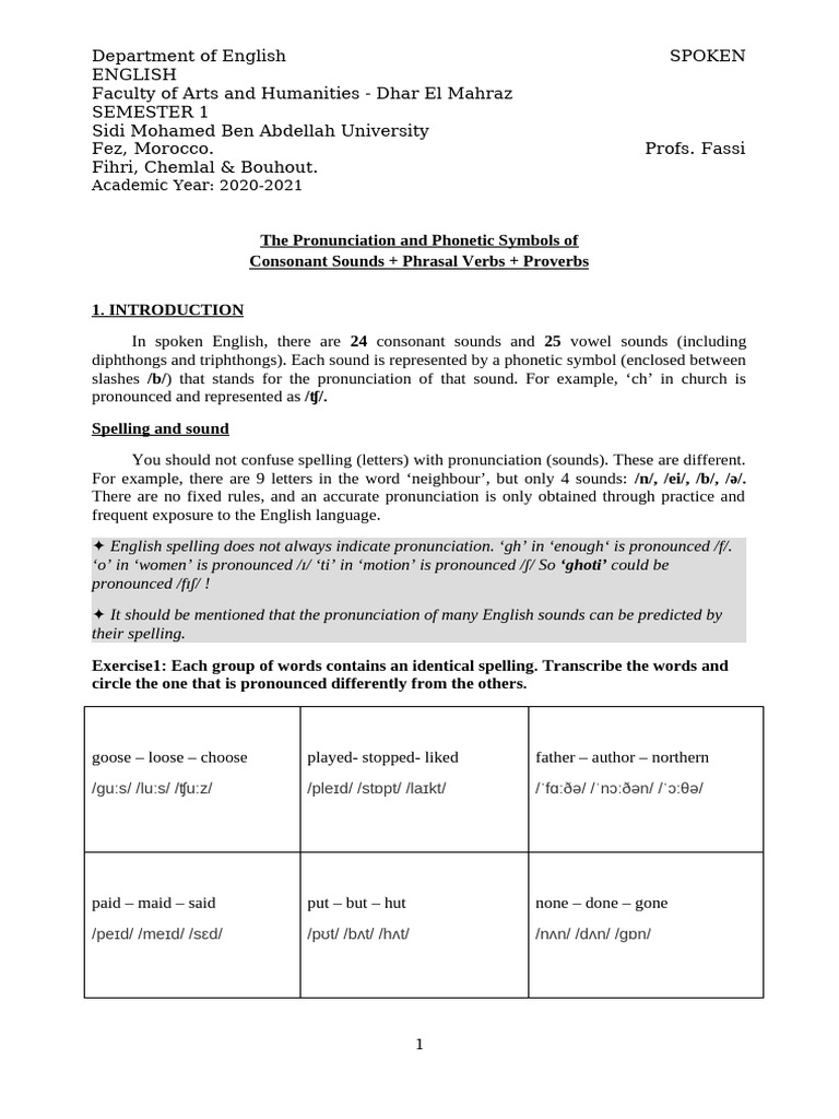 1 - Consonants - Asnwer - Key | PDF | English Language | Consonant