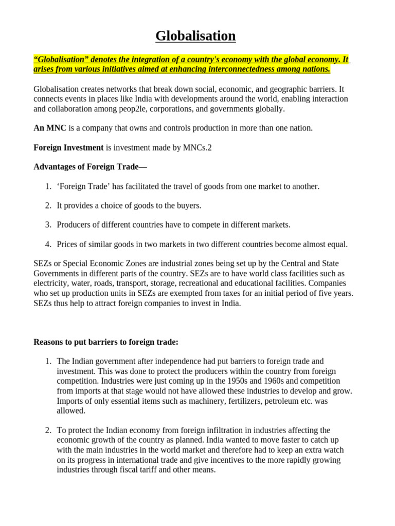 Chapter 4 Globalisation and The Indian Economy | PDF | Globalization | Tariff