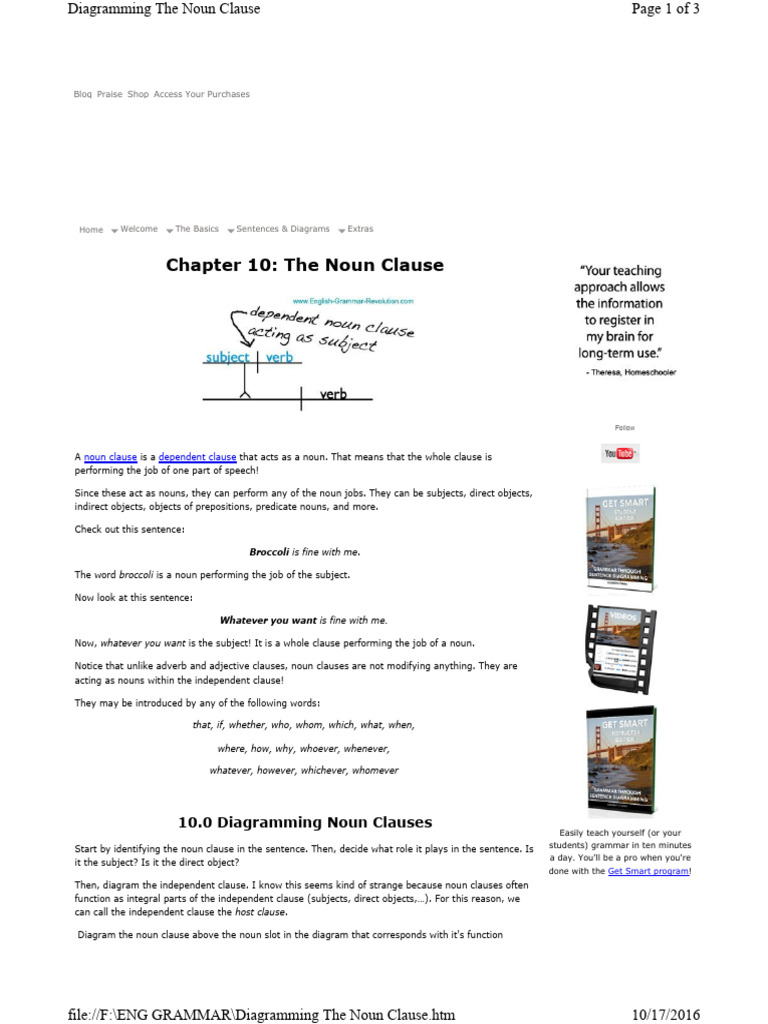 Diagramming the Noun Clause | PDF | Clause | Subject (Grammar)