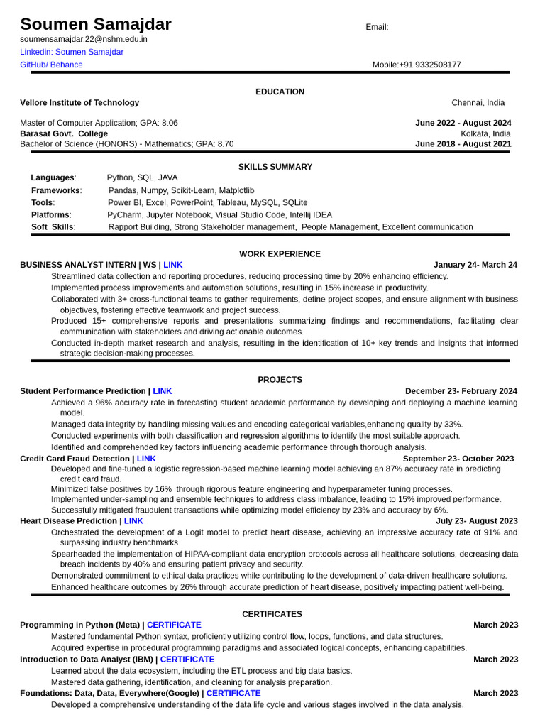 Soumen Samajdar Bio Data Linkdin | PDF | Machine Learning | Data Analysis