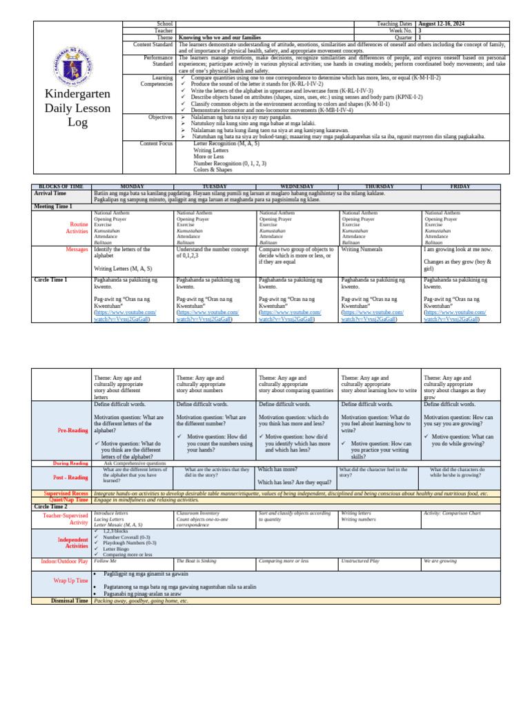 MATATAG_DLL-Q1W3 | PDF | Motivation | Motivational