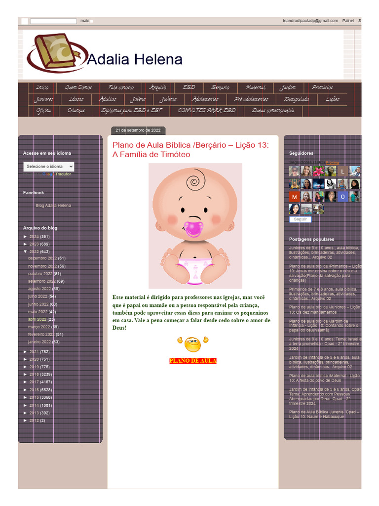 Adalia Helena_ Plano de Aula Bíblica _Berçário – Lição 13_ A Família de ... Adalia Helena_ Plano de Aula Bíblica _Berçário – Lição 13_ A Família de ...