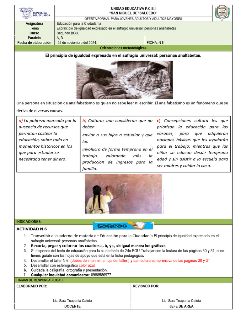 FICHA N 6. CIUDADANIA DE - 2DO - 4 de NOVIEMBRE DEL 2024 | PDF | Literatura
