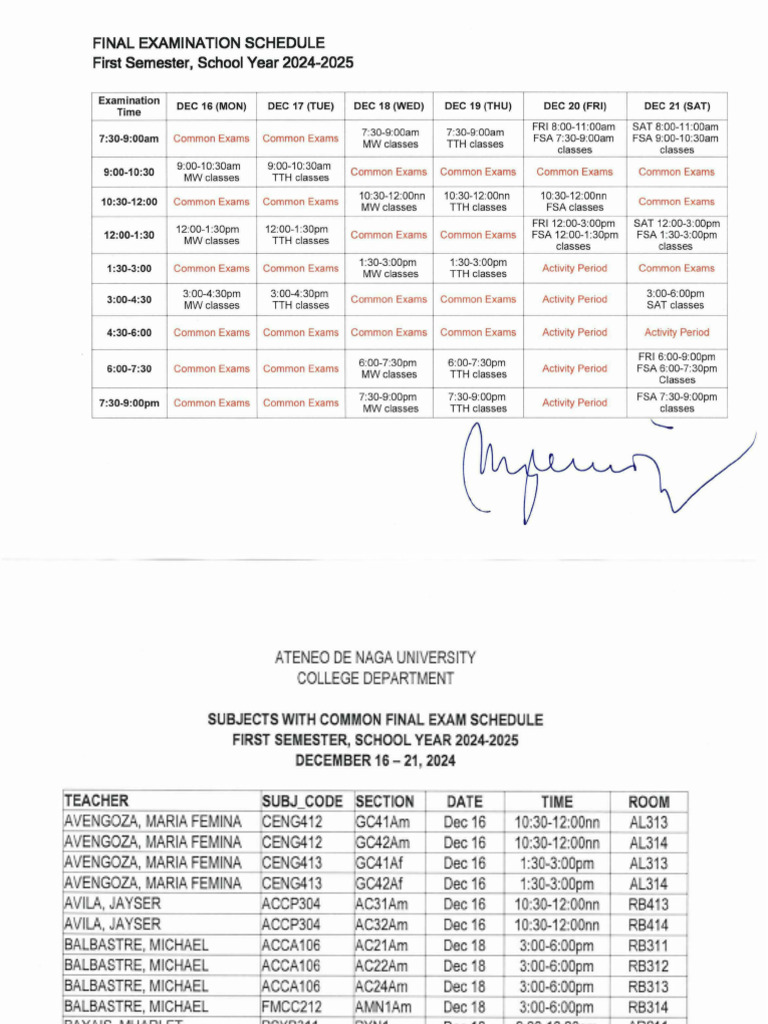 Final Exam Sched - First Sem 2024 2025 0001 | PDF