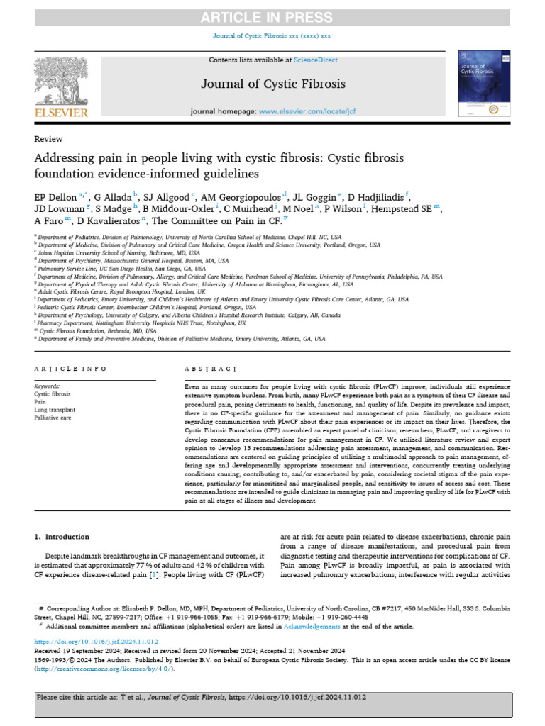 Pain Management Guidelines for Cystic Fibrosis | PDF | Pain Management ...