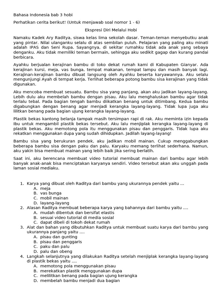 Bahasa Indonesia Bab 3 Hobi | PDF
