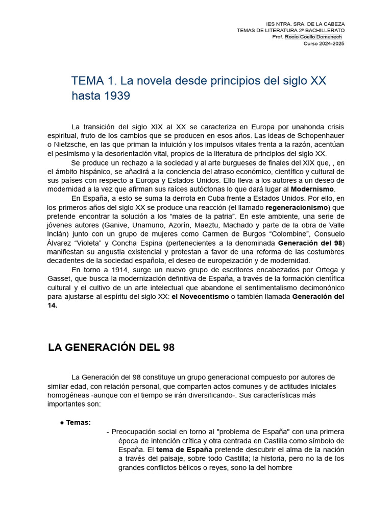 Tema1 Literatura 2º Bachillerato | PDF | Novelas