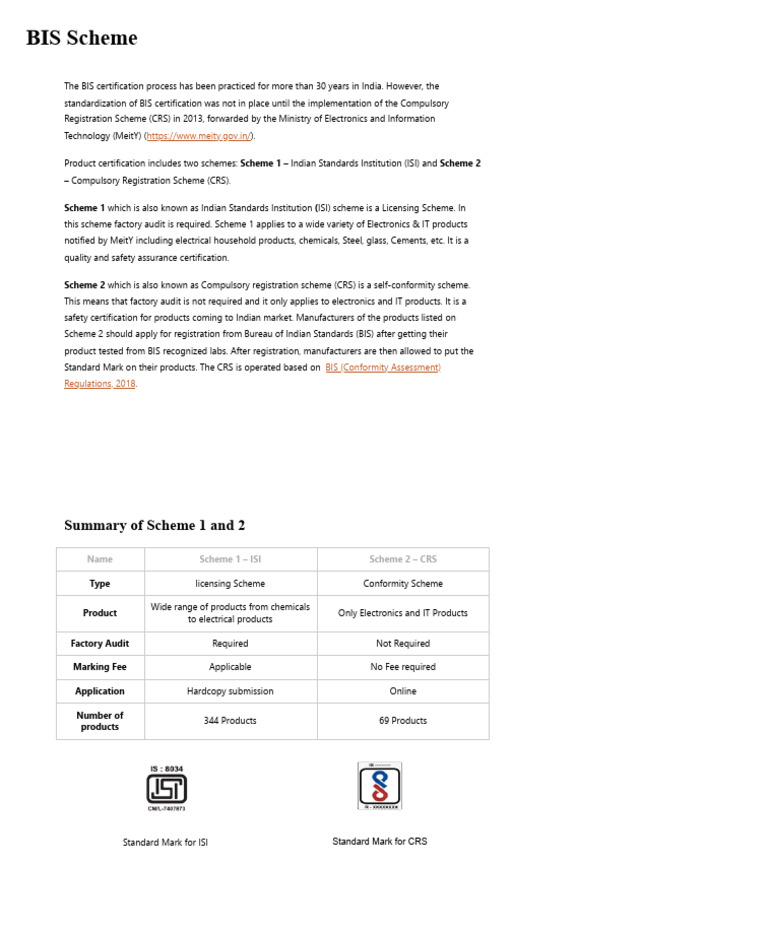 BIS Scheme - BIS Compulsory Registration Scheme | PDF