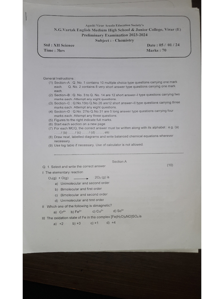 Prelims Chem Paper | PDF