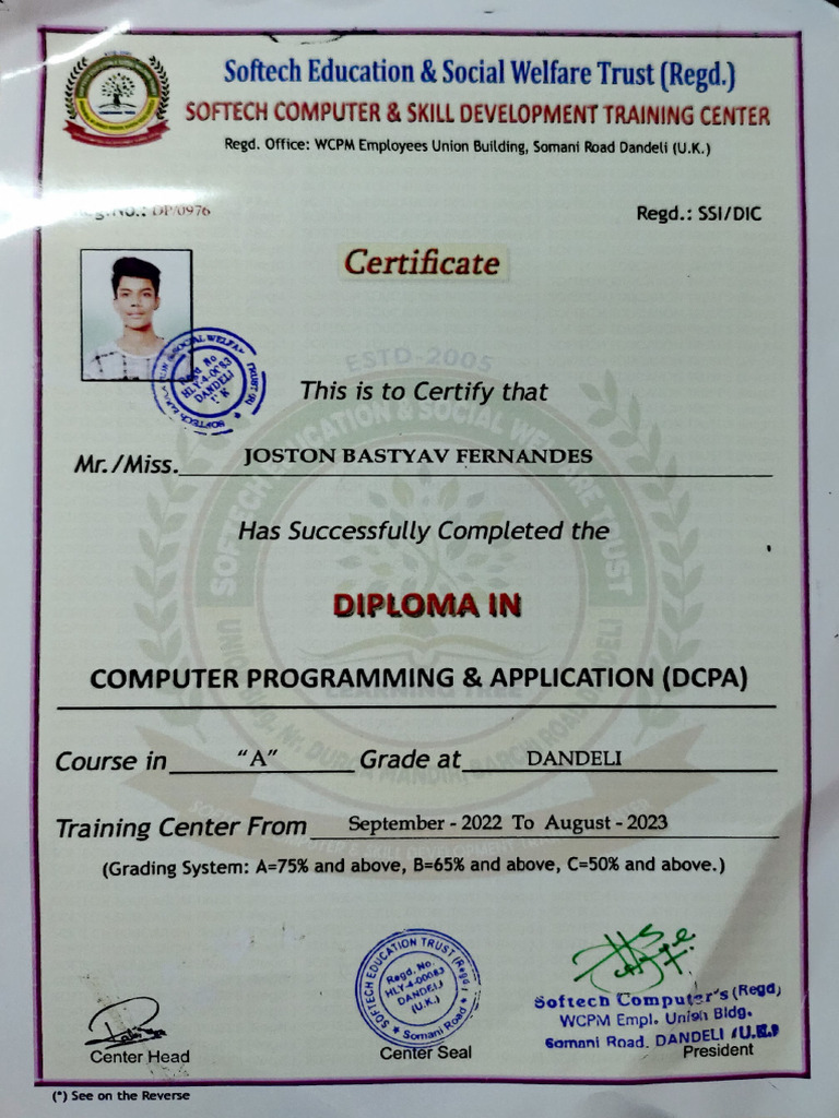 Computer Diploma Certificate