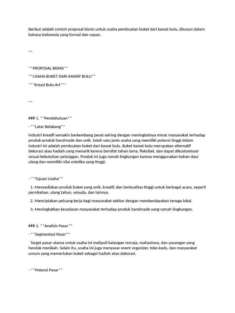 Proposal Bisnis Buket Bulu Art | PDF
