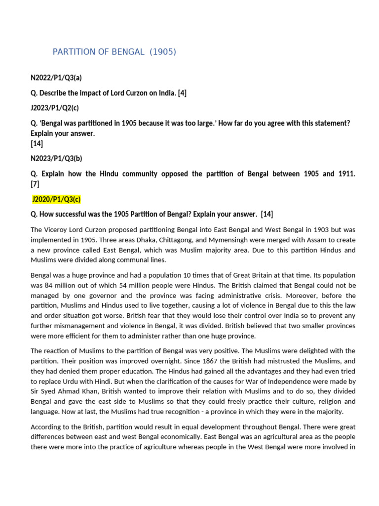 History Notes | PDF | British Raj | Partition Of India