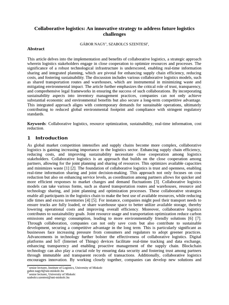 Nagy G Szent SZ Collaborative+logistics+An+innovative+strategy+to+address+future+logistics ...