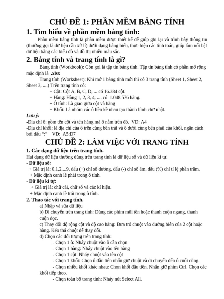 Tin học- Khối 7. Kiến thức trọng tâm HK1 (2021-2022) | PDF