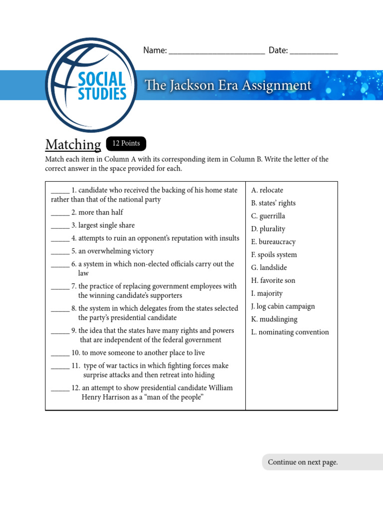 Ss7 the Jackson Era Worksheet (2) | PDF | Presidents Of The United ...