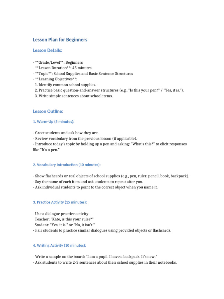 45_Minutes_Beginner_Lesson_Plan | PDF